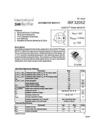 IRF3205 Datasheet and Replacement. Cross Reference Search