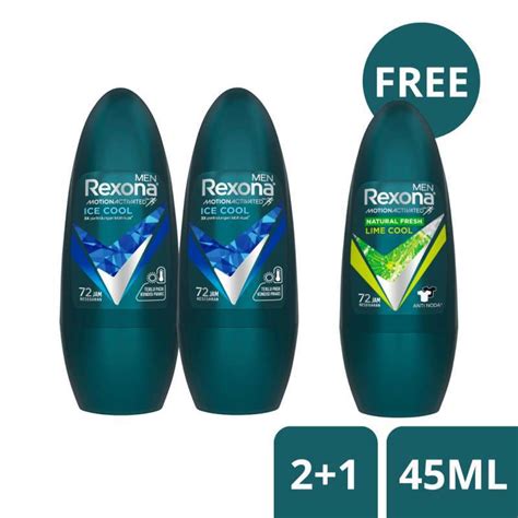 Promo Rexona Men Ice Cool Roll On Deodorant 45 ML Twinpack Free Rexona Men Roll On Natural
