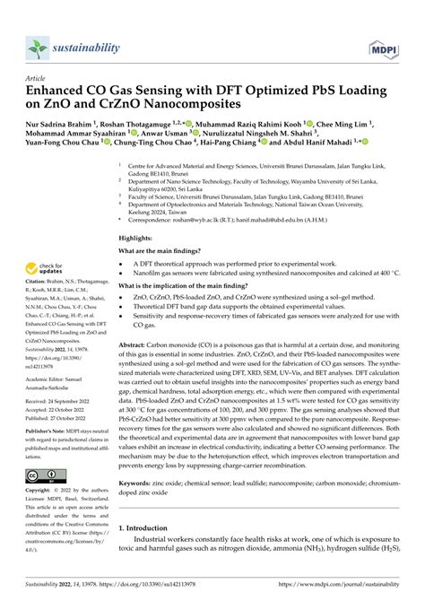Pdf Enhanced Co Gas Sensing With Dft Optimized Pbs Loading On Zno And Crzno Nanocomposites