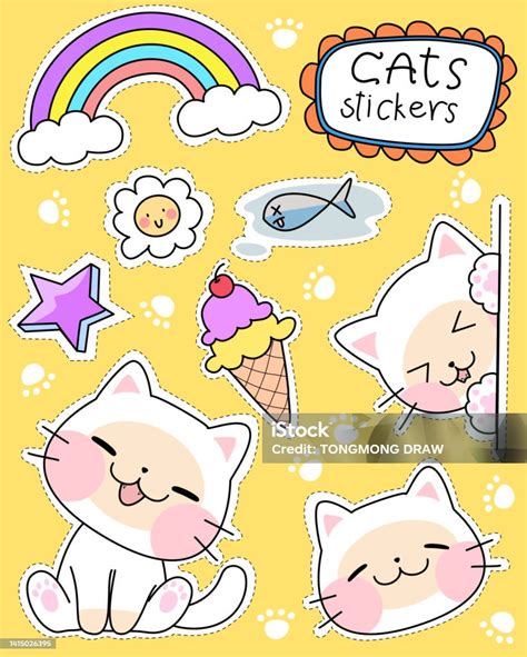 Cats Cute Set For Sticker Postcard Invitation Vector Illustration For