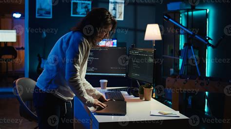 Programmer Closing Backpack Leaving Home Office After Filtering Malicious Traffic From