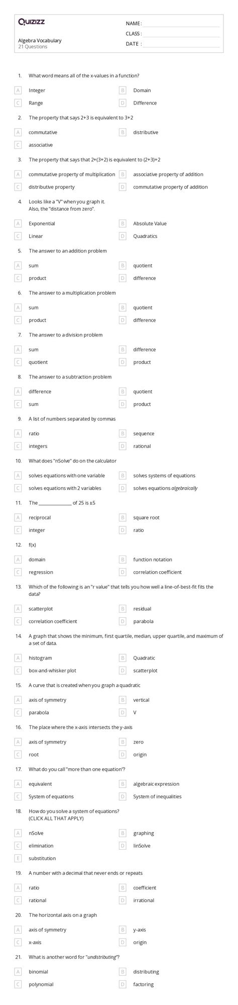 50 Algebra Worksheets For 10th Grade On Quizizz Free And Printable