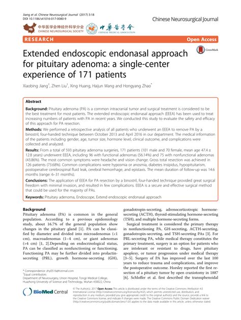 Pdf Extended Endoscopic Endonasal Approach For Pituitary Adenoma A