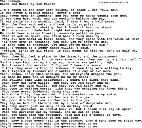 The Hostage By Tom Paxton Lyrics