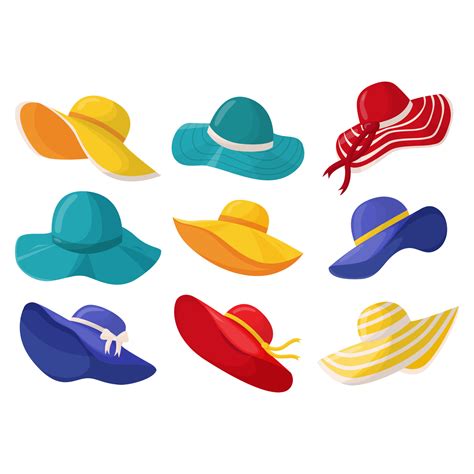 Set Of Beautiful Womens Summer Hats In Different Colors And Styles
