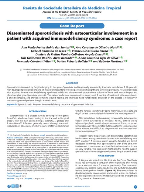 Pdf Disseminated Sporotrichosis With Osteoarticular Involvement In A