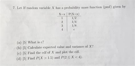 Solved Let If Random Variable X Has A Probability Mass