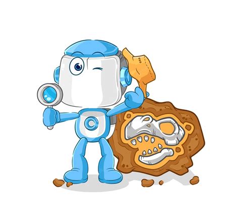 Premium Vector Humanoid Robot Archaeologists With Fossils Mascot