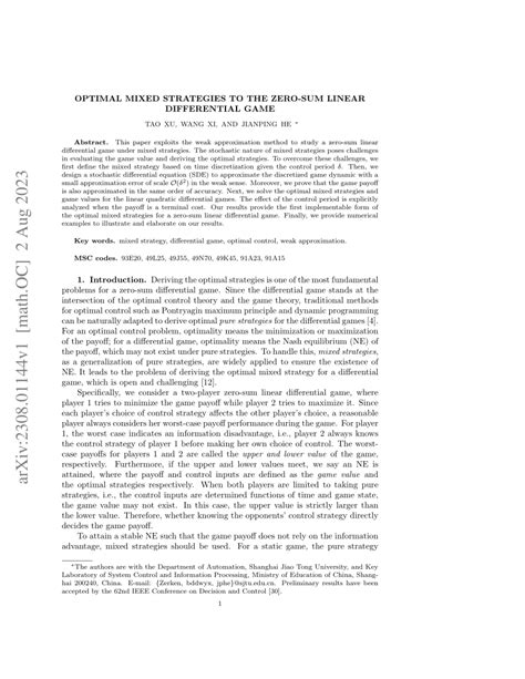 Pdf Optimal Mixed Strategies To The Zero Sum Linear Differential Game