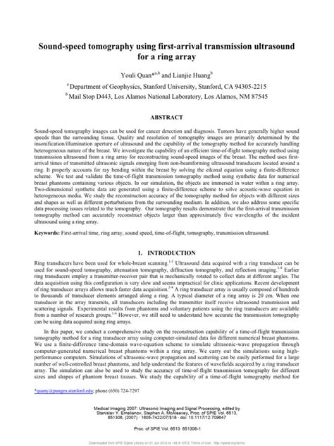 Sound Speed Tomography Using First Arrival Transmission Ultrasound For