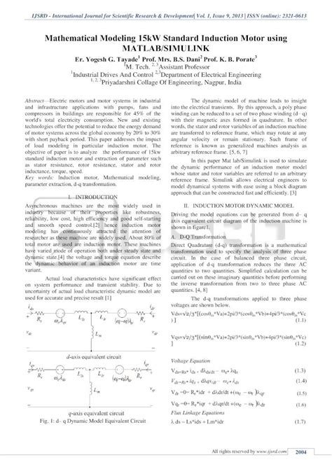 Pdf Mathematical Modeling 15kw Standard Induction Motor Using Matlab Simulink Dokumen Tips