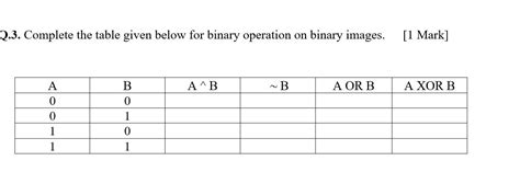 Solved Q Complete The Table Given Below For Binary Chegg