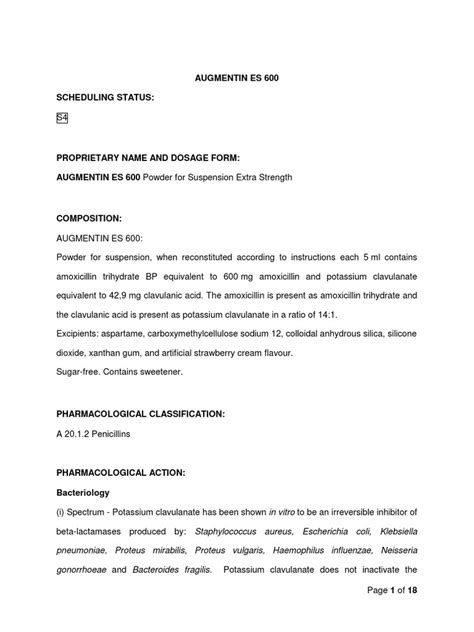 Augmentin Es 600 Mds006 Pdf Beta Lactamase Clinical Medicine