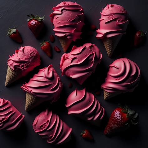Premium Ai Image Strawberry Ice Cream Scoops