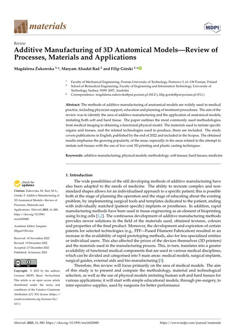 PDF Additive Manufacturing Of D Anatomical ModelsReview Of Processes Materials And Applications
