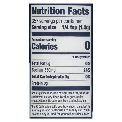 Morton Sea Salt Fine Nutrition Facts