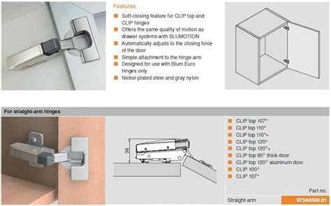 Blum 973a Blumotion Straight Arm Full Overlay Hinge For Doors 973a0500