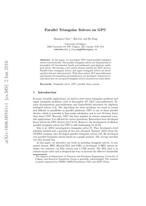 Pdf Parallel Triangular Solvers On Gpu