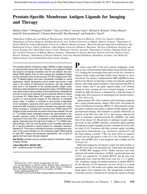 Pdf Prostate Specific Membrane Antigen Ligands For Imaging And Therapy