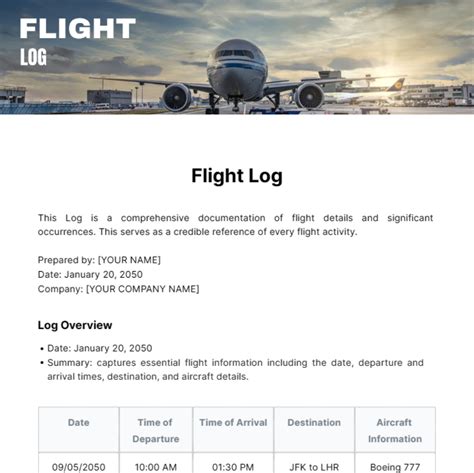 Free Flight Log Template To Edit Online