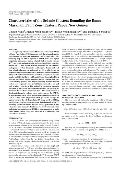 Pdf Characteristics Of The Seismic Clusters Bounding The Ramu Markham