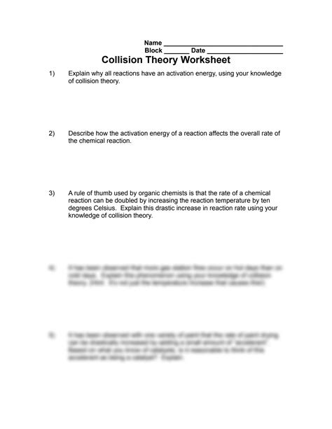 SOLUTION Collision Theory Worksheet And Answers Studypool