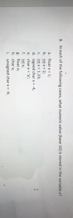 Solved In Each Of The Following Cases What Numeric Value