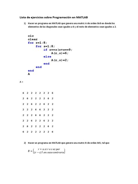 Ejercicios De Matlab Descargar Gratis Pdf Matriz Matemáticas