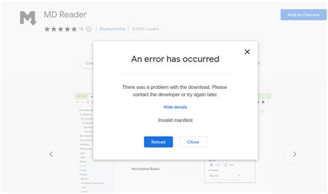 invalid manifest error while installing using chrome extension store · issue 36 · md reader md