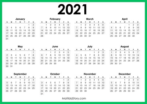 2021 Yearly Calendar Free Printable Printable Free Templates