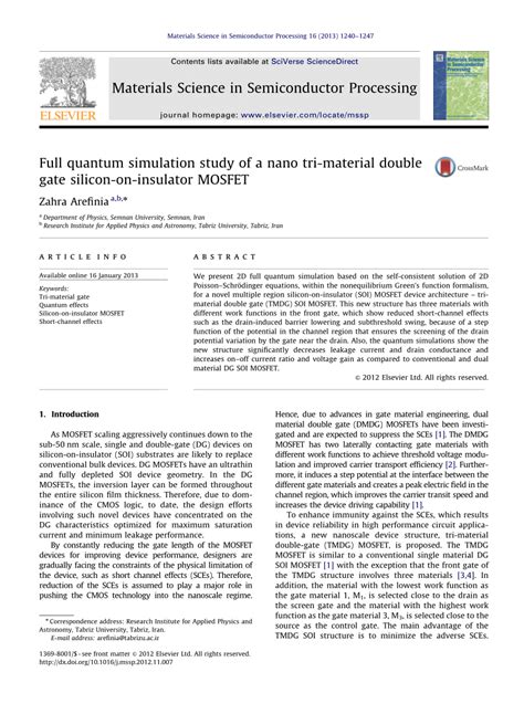 Pdf Full Quantum Simulation Study Of A Nano Tri Material Double Gate