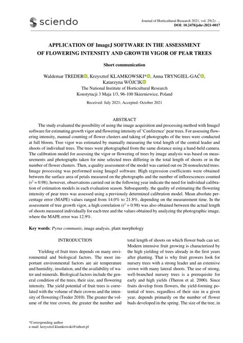 Pdf Application Of Imagej Software In The Assessment Of Flowering Intensity And Growth Vigor