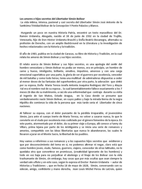 Los Amores E Hijos Secretos Del Libertador Simón Bolívar Pdf