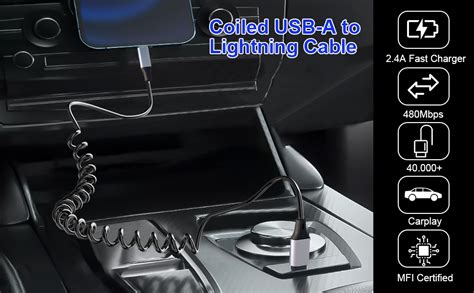 Coiled Lightning Cable Apple Carplay Compatible Apple Mfi