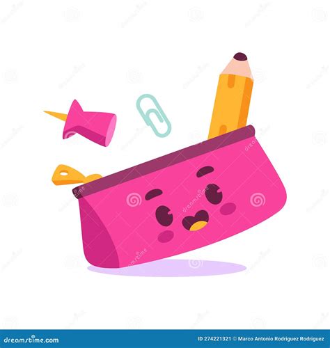 Vector Cartoon Cute Pencil Case School Kawaii Illustration Stock Vector