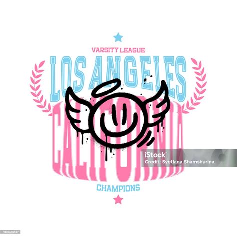로스 앤젤레스 캘리포니아 대표팀 챔피언 팀 슬로건과 도시 그런지 천사 이모티콘 트렌디 한 콜라주 벡터 일러스트 레이 션 티셔츠 거리 예술 낙서 프린트 그래피티에 대한 스톡