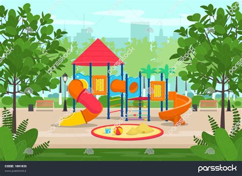 زمین بازی کودکان با سرسره و لوله در پارک تصویر برداری کارتونی 1661935
