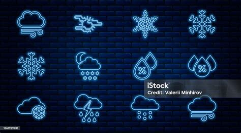 세트 라인 바람이 부는 날씨 물 방울 비율 눈송이 눈과 달구름 안개 태양 아이콘 벡터 0명에 대한 스톡 벡터 아트 및 기타 이미지 Istock