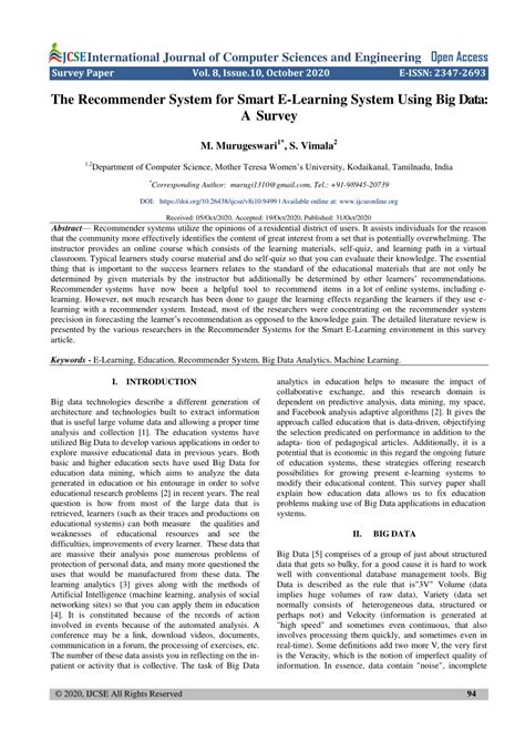 Pdf The Recommender System For Smart E Learning System Using Big Data A Survey