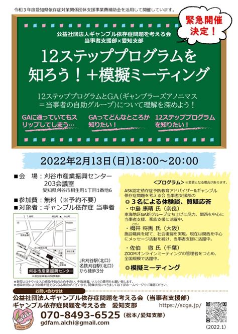 12ステッププログラムを知ろう！＋模擬ミーティング2022 2 13 日 【愛知】 ギャンブル依存症問題を考える会