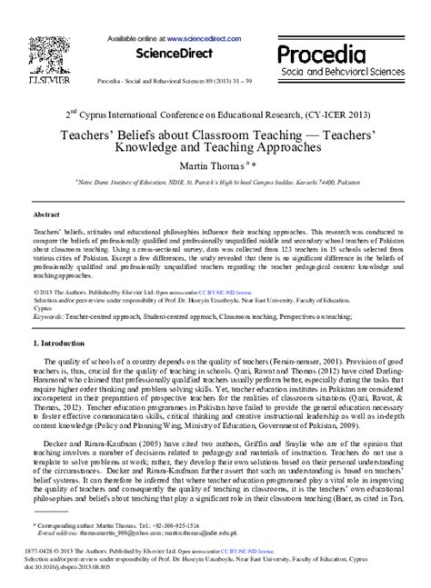 Pdf Teachers Beliefs About Classroom Teaching Teachers Knowledge And Teaching Approaches