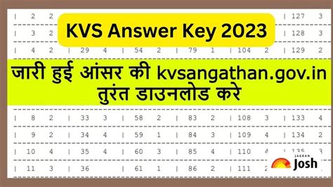 KVS Answer Key जर हई पआरट पजट टजट एई एफओ और हद टरसलटर क लए ऐस