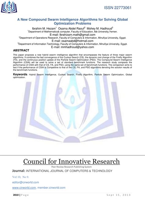 Pdf A New Compound Swarm Intelligence Algorithms For Solving Global