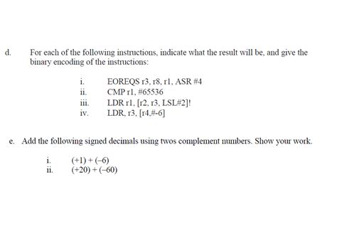 Solved D For Each Of The Following Instructions Indicate