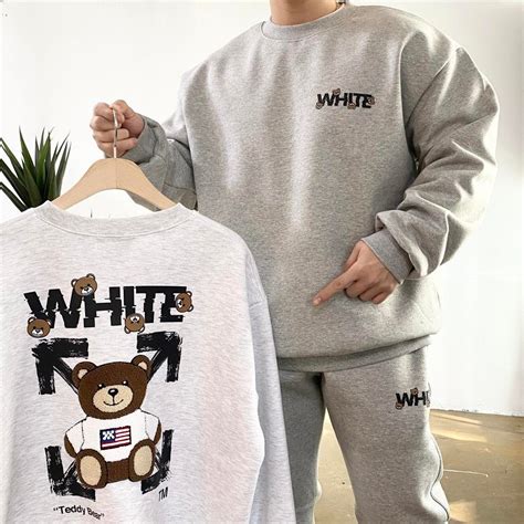 남자 기모 곰돌이 패치 맨투맨 조거팬츠 겨울 회색 커 헬로마켓