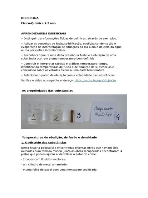 Físico Química 7º As Propriedades Das Substâncias Pdf