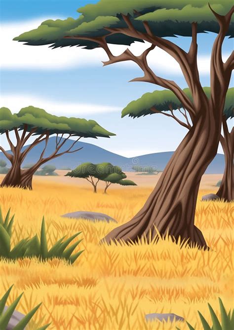 African Savannah Landscape Illustration Stock Illustration
