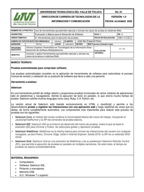 Uso De Selenium Ide Para Automatizar Pruebas Funcionales En Una Aplicación Web Pdf Selenio