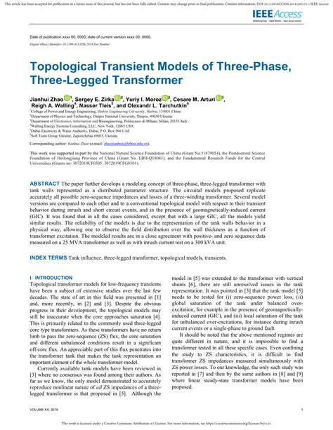 Pdf Topological Transient Models Of Three Phase Three Legged Transformer
