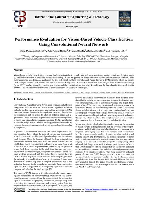 Pdf Performance Evaluation For Vision Based Vehicle Classification Using Convolutional Neural